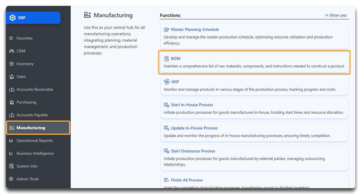 How do I create and manage a Bill of Materials (BOM)?
