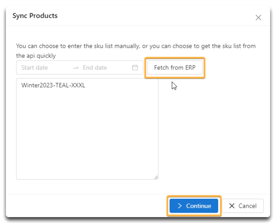 How do I sync products from ERP to WMS?