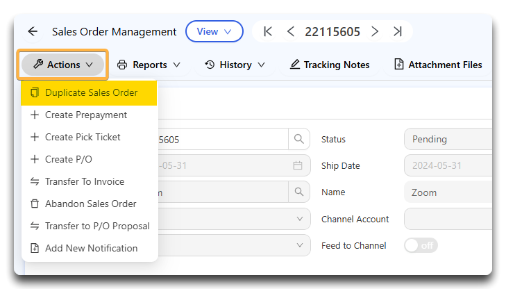 How can I duplicate a Sales Order?