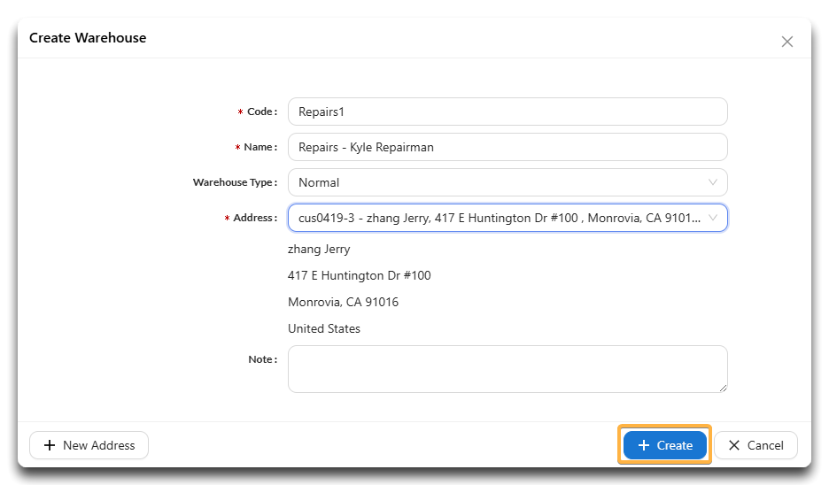 How do I create a new warehouse in WMS?