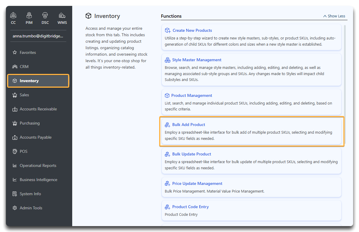 How do I use the Paste from Excel tool for bulk data entry?