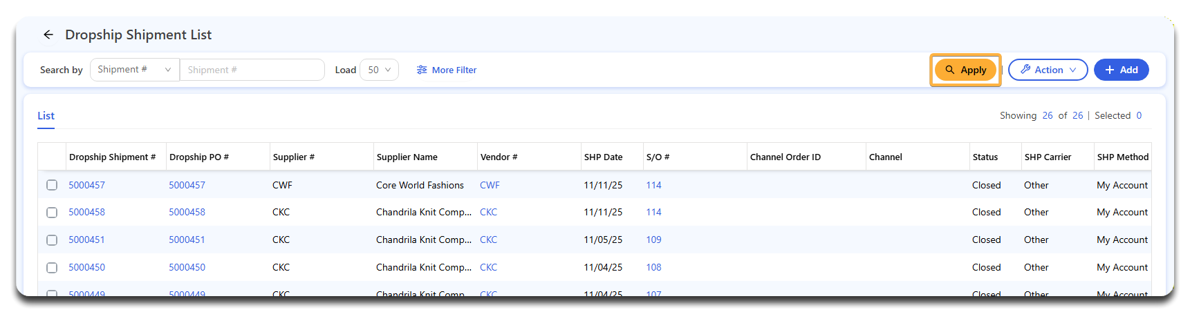 How do I find dropship shipments and invoices in ERP?