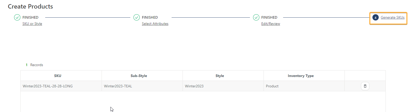 How do I create a Product SKU for an existing Style?